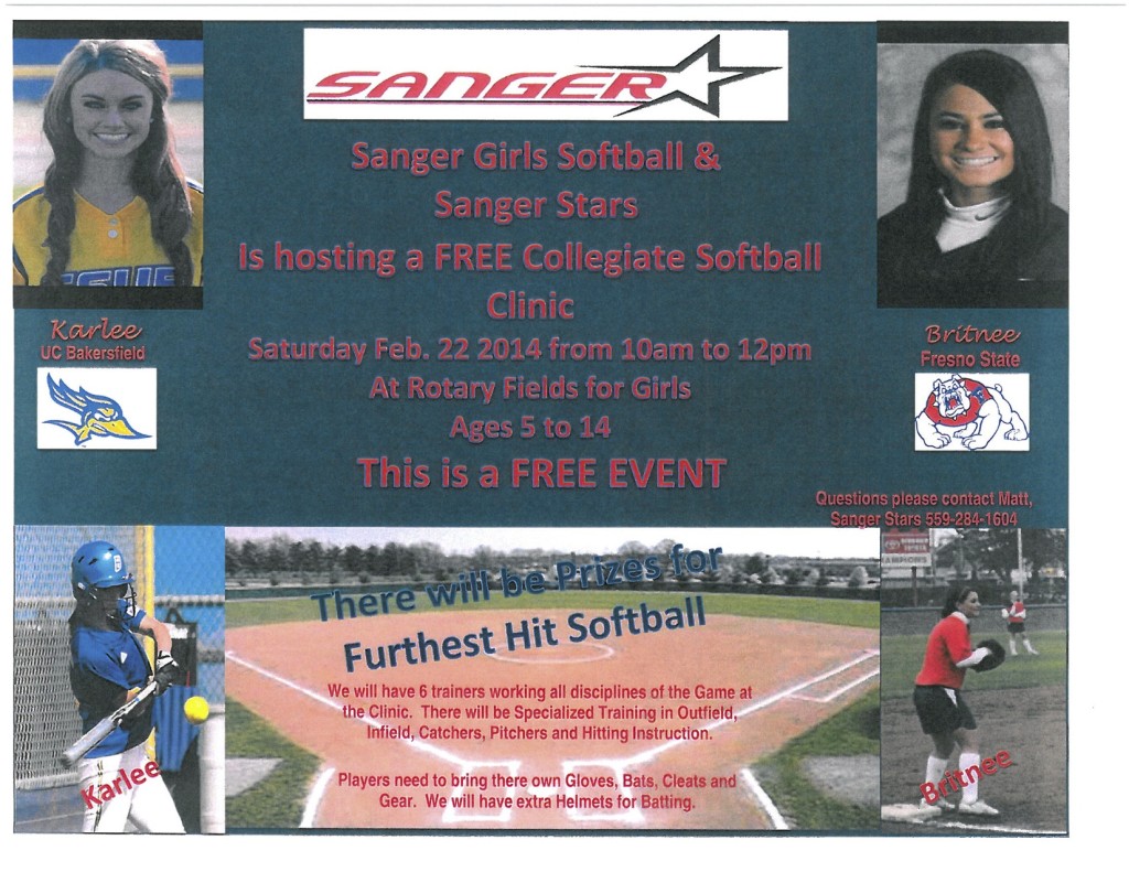 Sanger Girls Softball Free Collegiate Softball Clinic - The Sanger Scene