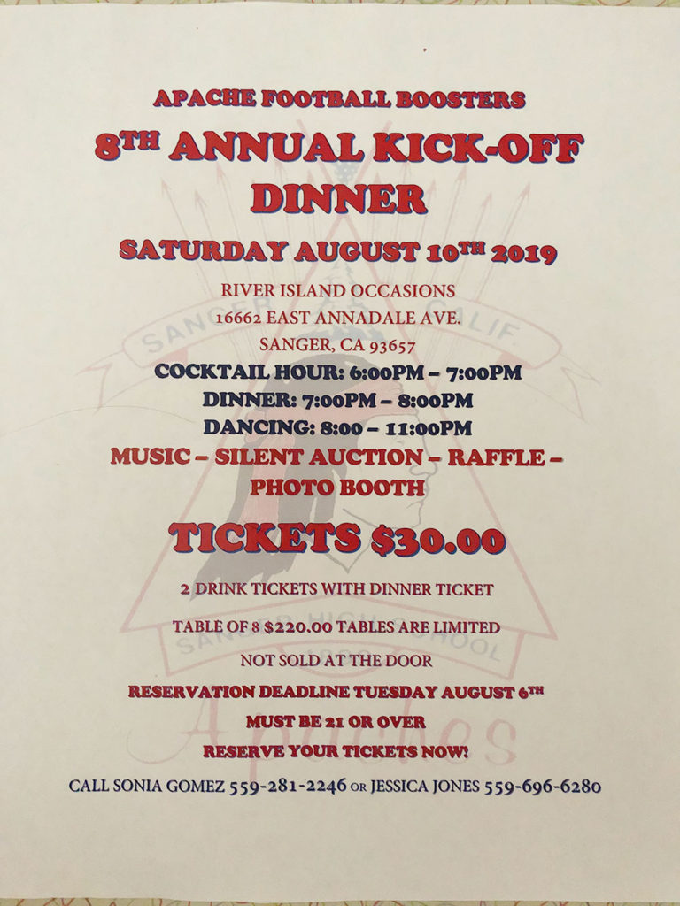 Apache Football Boosters 8th Annual Kick Off Dinner - The Sanger Scene