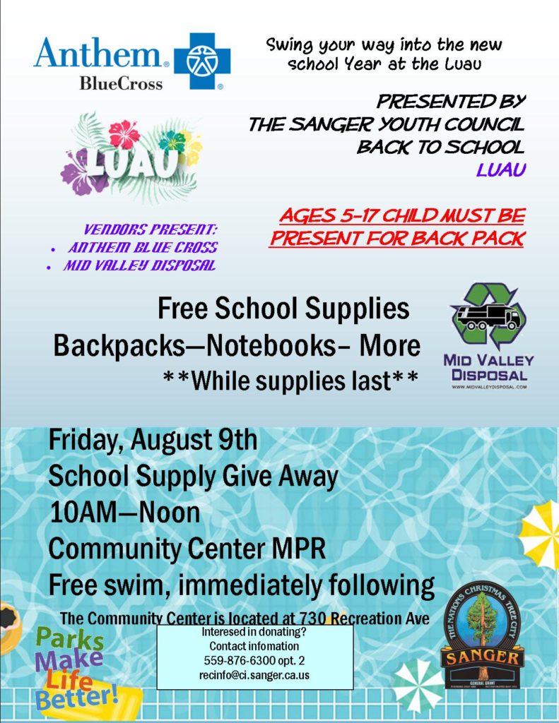 Sanger "End of Summer" Luau and Backpack Giveaway - The Sanger Scene