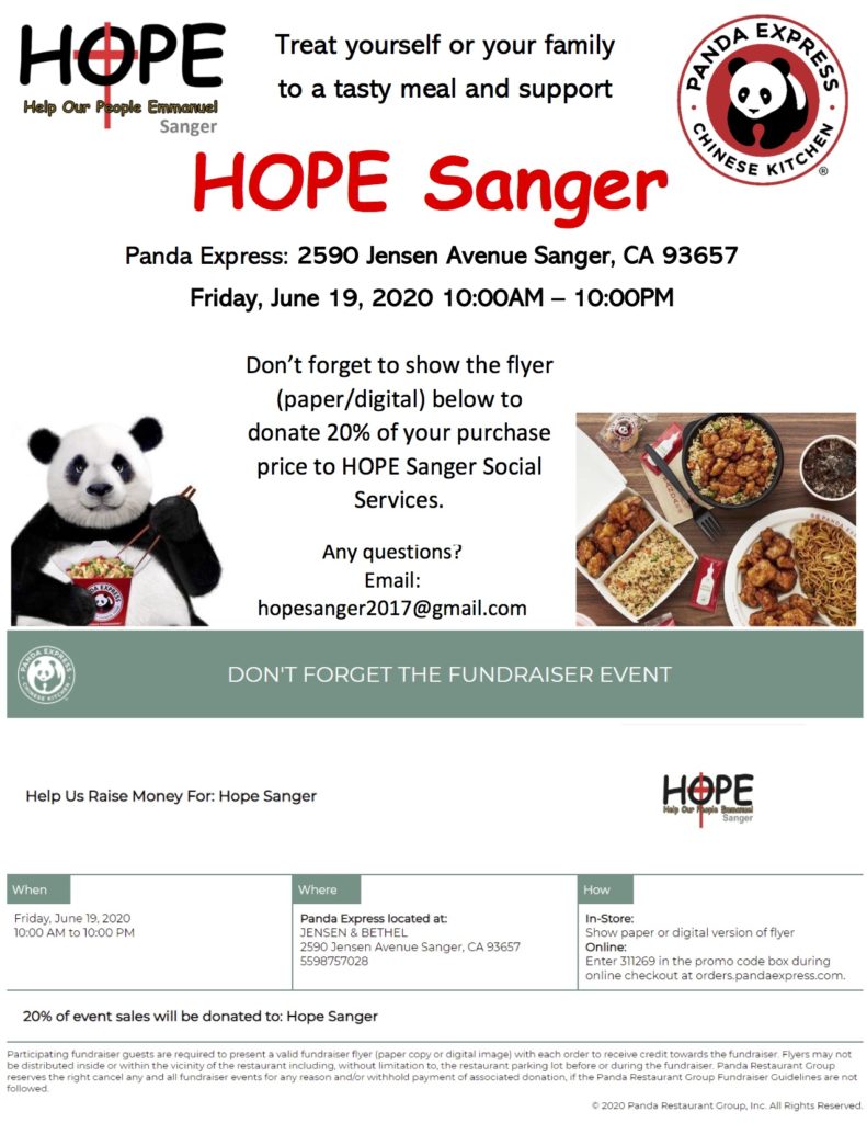 HOPE Sanger Fundraiser at Panda Express - The Sanger Scene